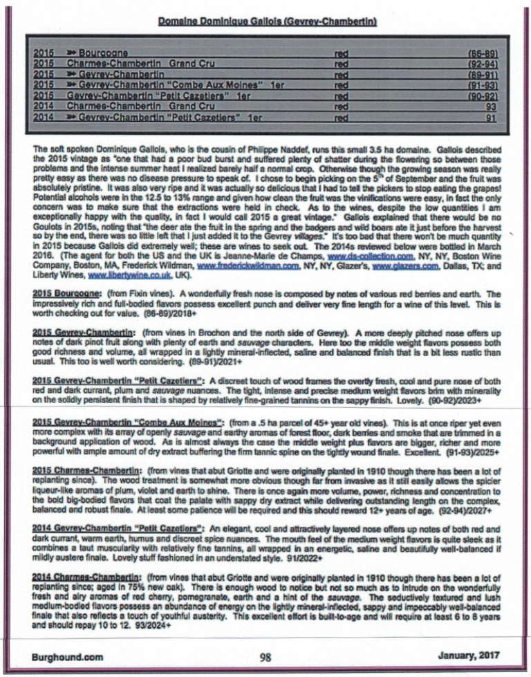 Burghound.com Allen Meadows Vintage 2015 · Domaine Gallois à Gevrey ...